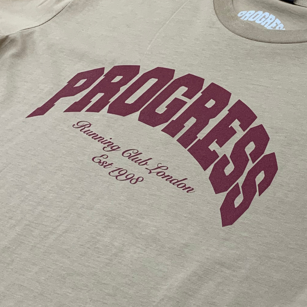 Progress Running Club Progression Arc T-Shirt In Tan And Burgundy